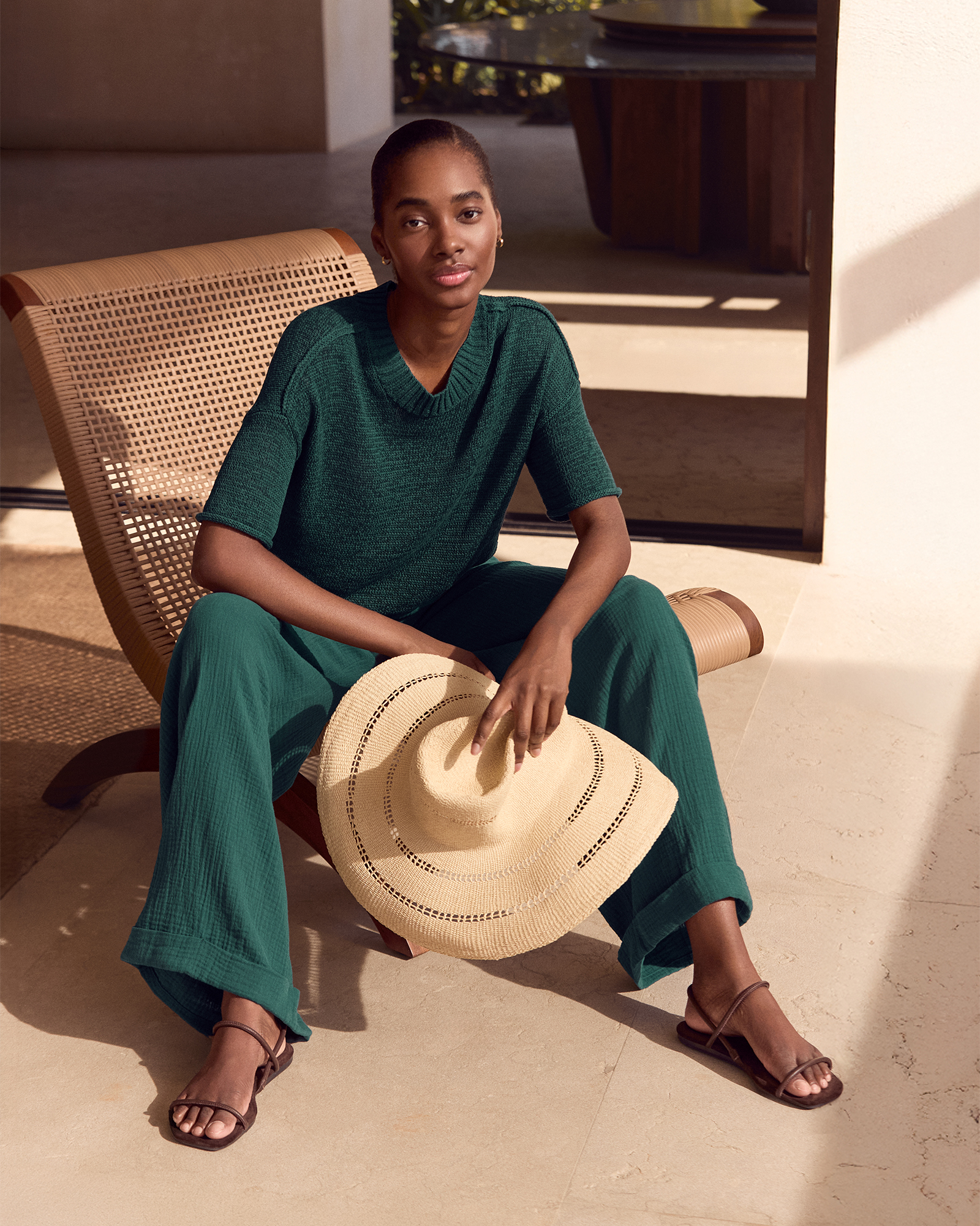 HAVEN WELL WITHIN Organic Cotton Gauze Wide Leg Pants